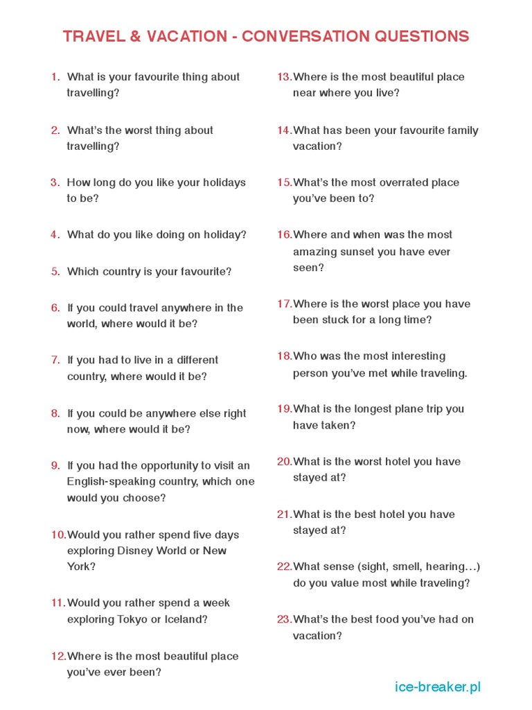 Engaging Travel Conversation Starters | PDF | Vacation | Holiday Or ...