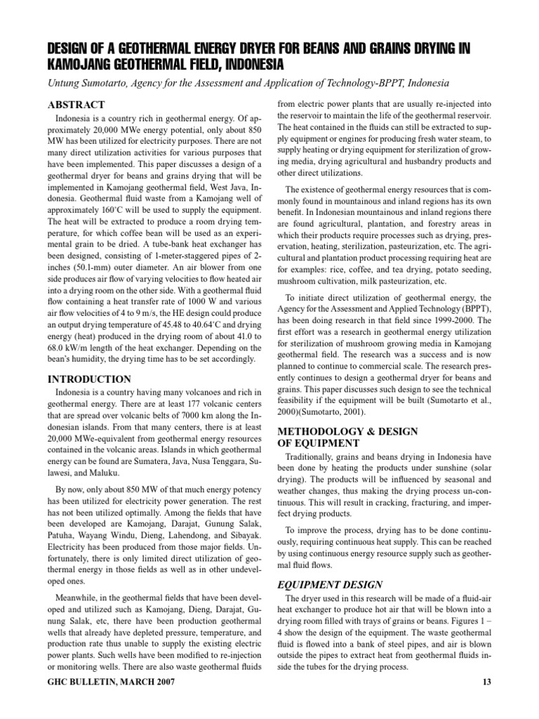 Design of A Geothermal Energy Dryer For Beans and Grains Drying in ...