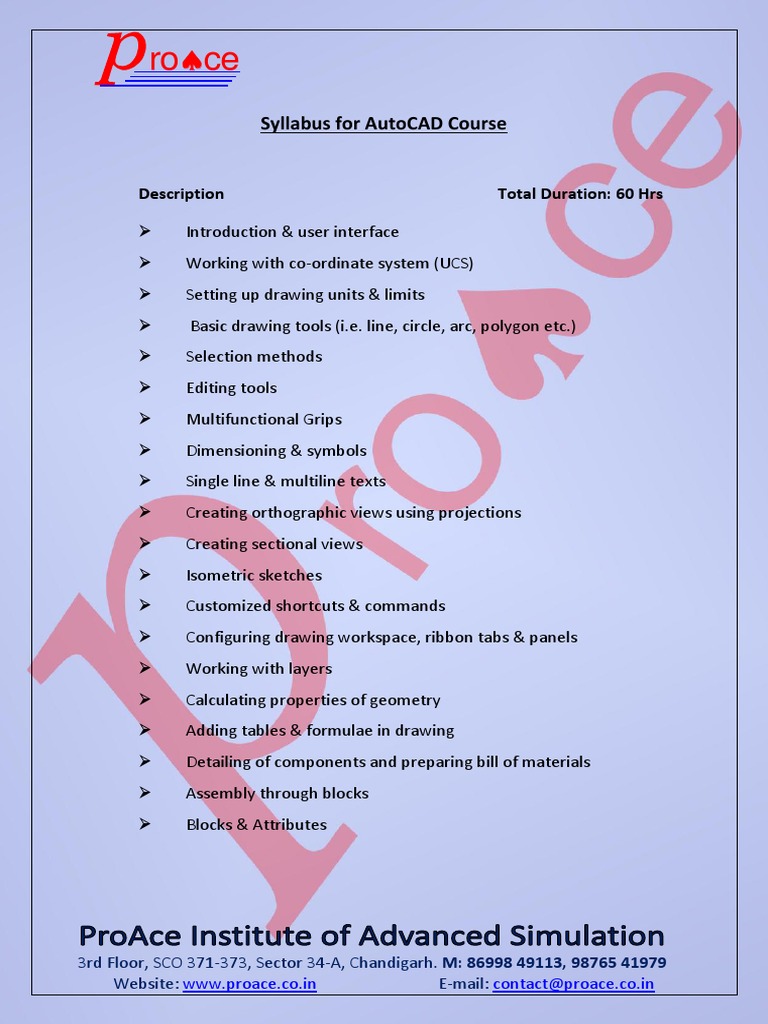 Ce: Syllabus For Autocad Course | PDF