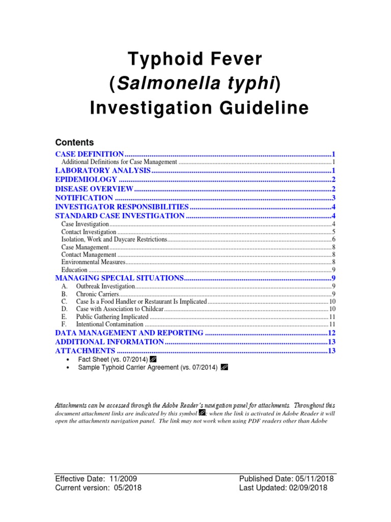 Typhoid Fever Investigation Guidelines | PDF | Medical Specialties ...
