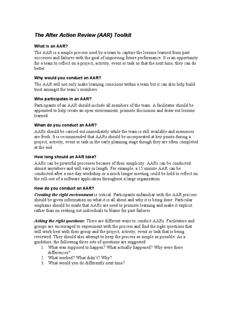 AAR Toolkit 0 | PDF | Facilitator | Computing