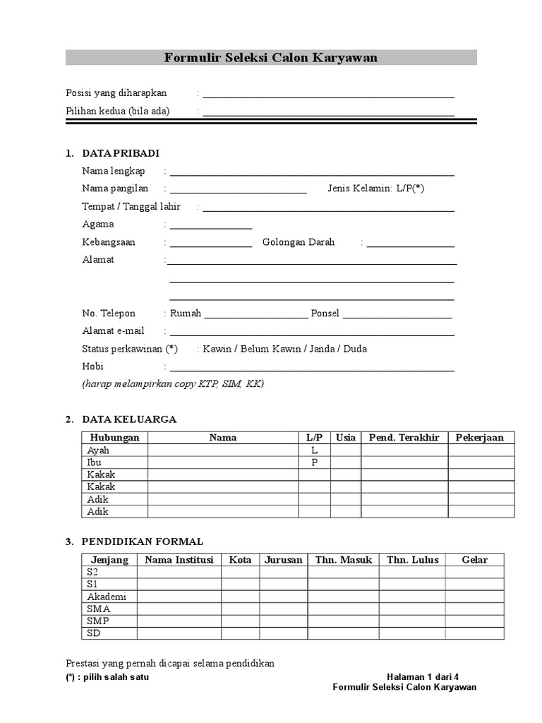 Form Seleksi Karyawan | PDF