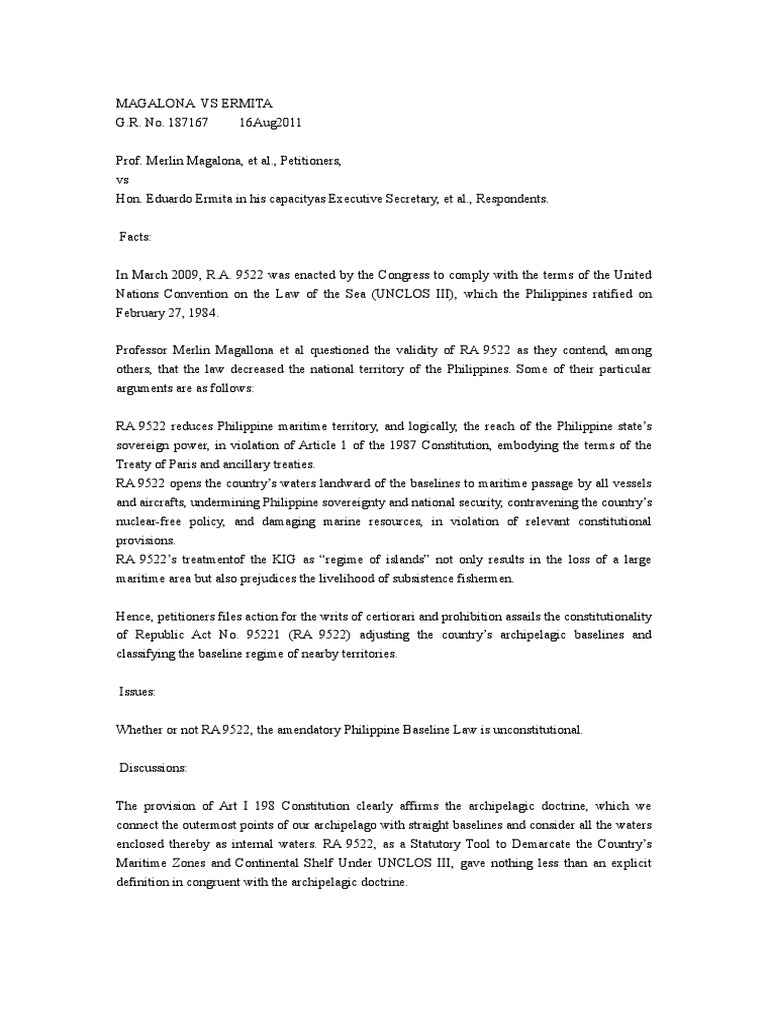 Magallona Vs Ermita | PDF | Territorial Waters | Constitutional Law Magallona Vs Ermita | PDF | Territorial Waters | Constitutional Law
