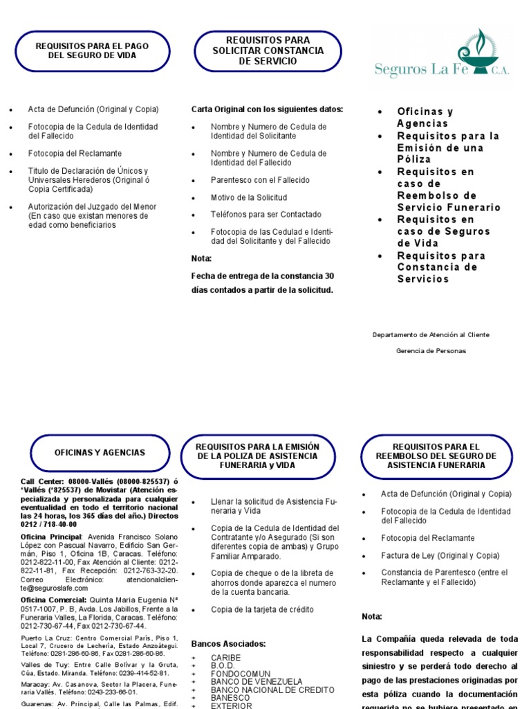 Triptico Requisitos y Agencias | PDF | Póliza de seguros | Bancos
