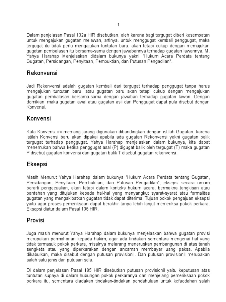 Pengertian Konvensi, Rekonvensi, Provisi, Eksepsi | PDF | Pengelolaan ...