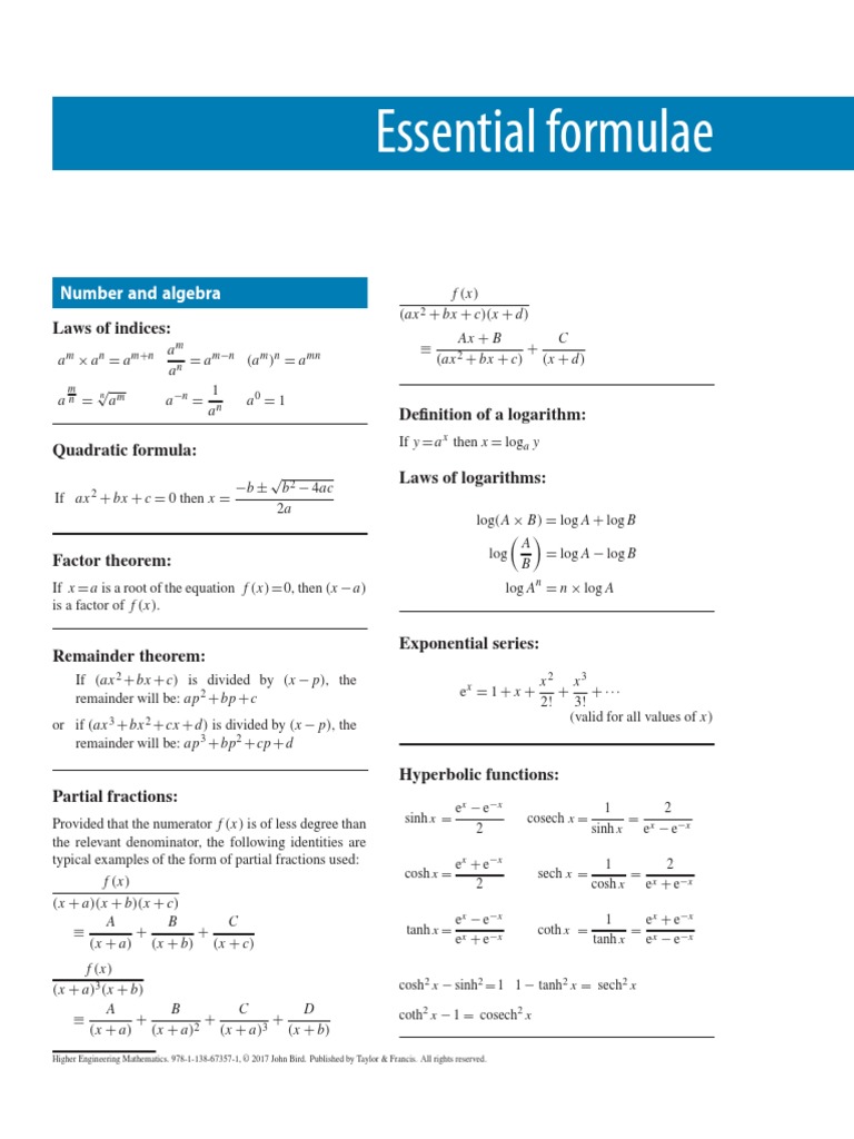 Essential Formulae: Number and Algebra | PDF | Sine | Maxima And Minima