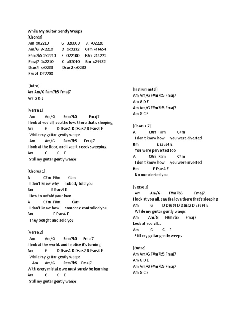 Beatles While My Guitar Gently Weeps Chords