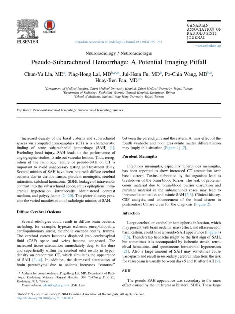 Pseudo-Subarachnoid Hemorrhage: A Potential Imaging Pitfall | PDF ...