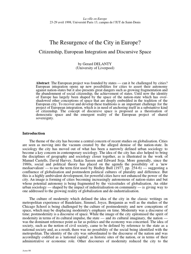 The Resurgence of The City in Europe?: Citizenship, European ...