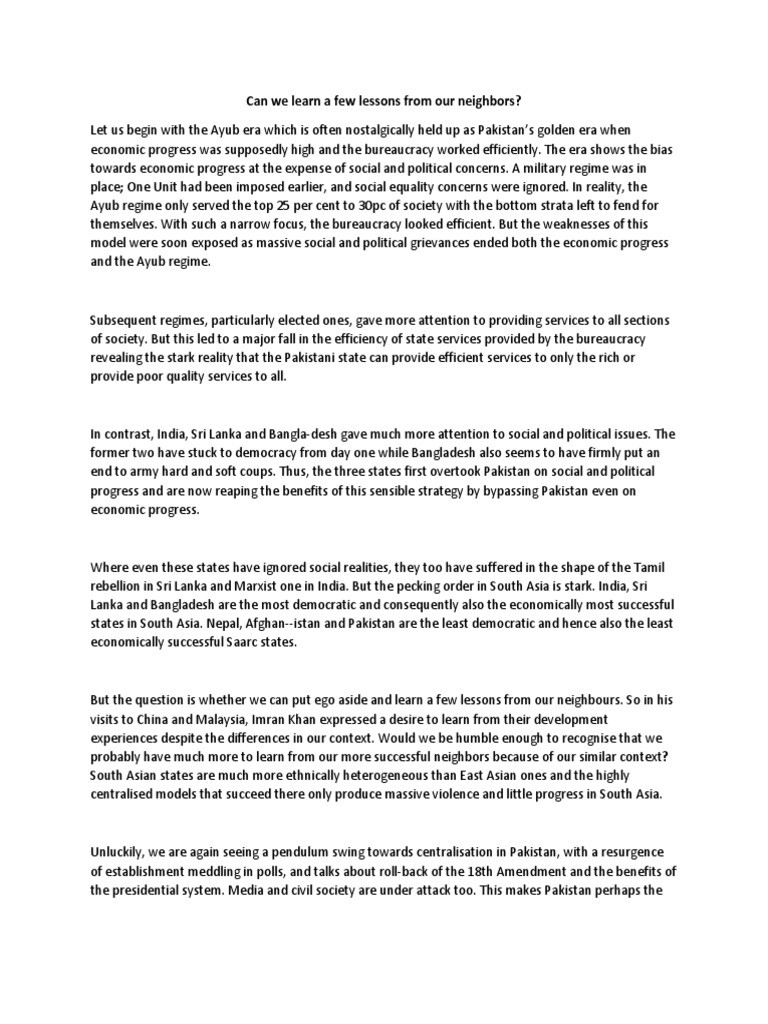 Can We Learn A Few Lessons From Our Neighbors? | Download Free PDF ...