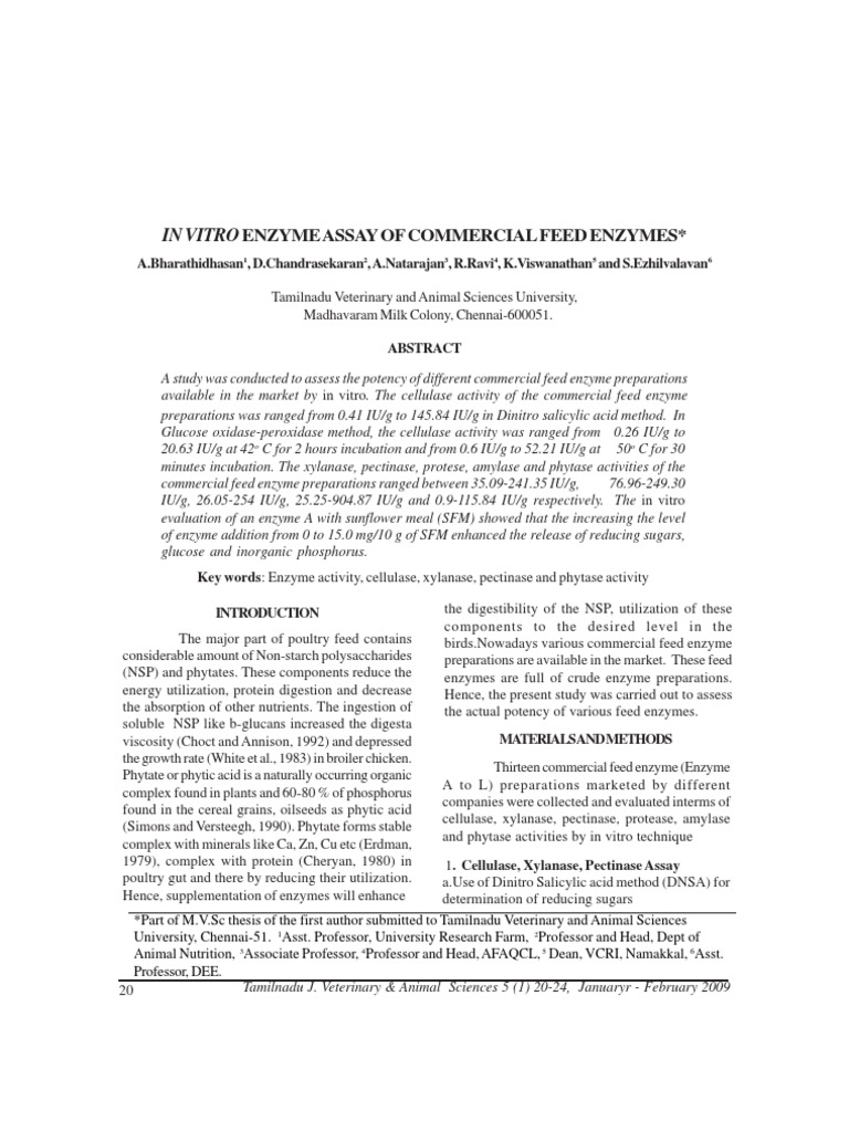 In Vitro Enzyme Assay of Commercial Feed Enzymes | PDF | Enzyme ...