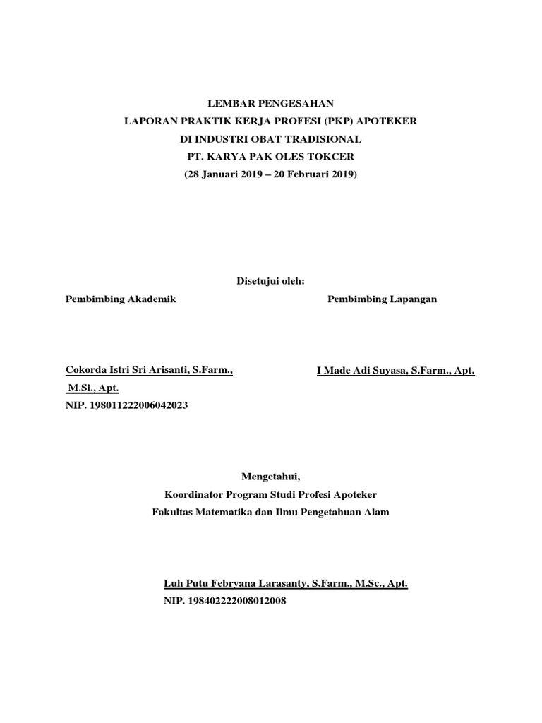 Laporan PKP Apoteker di PT Karya Pak Oles | PDF