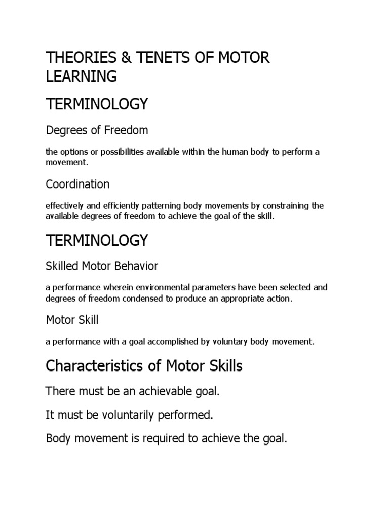 Theories & Tenets of Motor Learning Terminology | PDF | Learning ...
