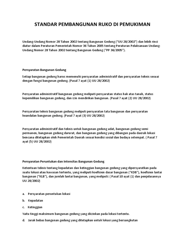 Standar Pembangunan Ruko | PDF