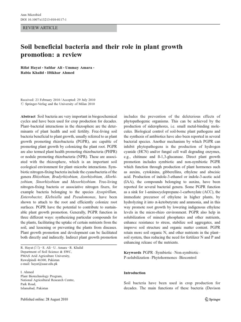 Soil Beneficial Bacteria and Their Role in Plant Growth | PDF