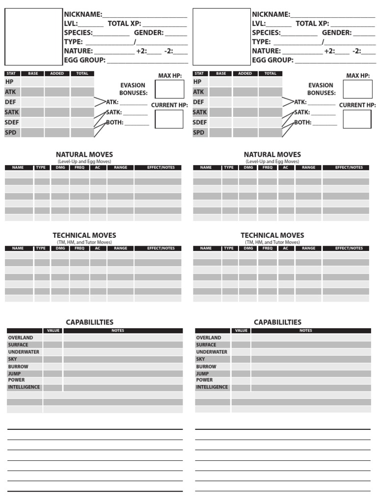 Pokemon Character Sheet | Download Free PDF | Role Playing Video Games ...