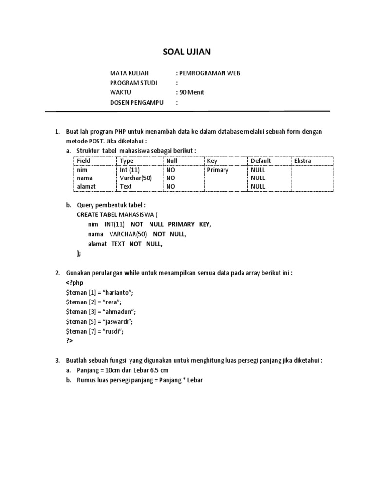 Soal Ujian Pemrograman Web | PDF | Komputer