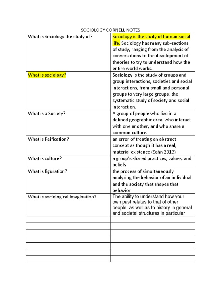 Sociology Cornell Notes | PDF