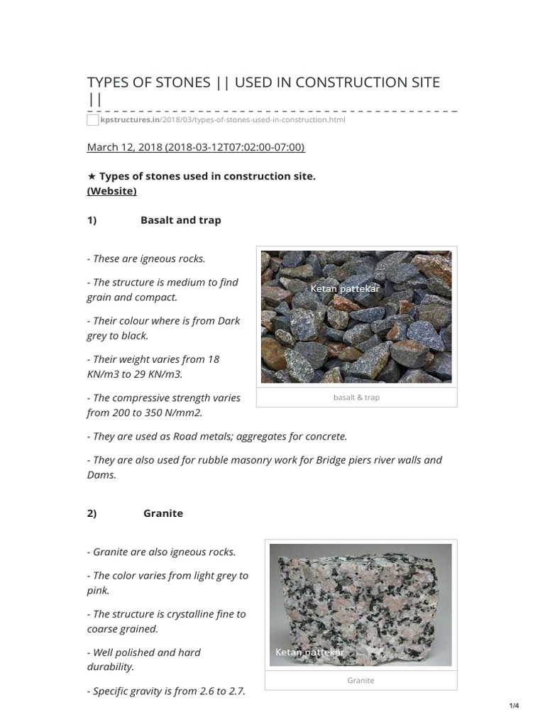 Types of Stones Used in Construction Site | PDF | Sandstone | Rock ...