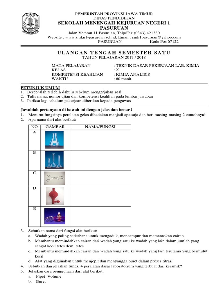 Soal Alat Alat Laboratorium Kimia - Bahas Soal