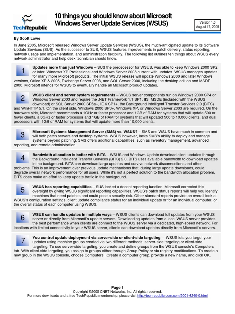10 Things You Should Know About WSUS | PDF | Windows Server 2003 | Microsoft Windows