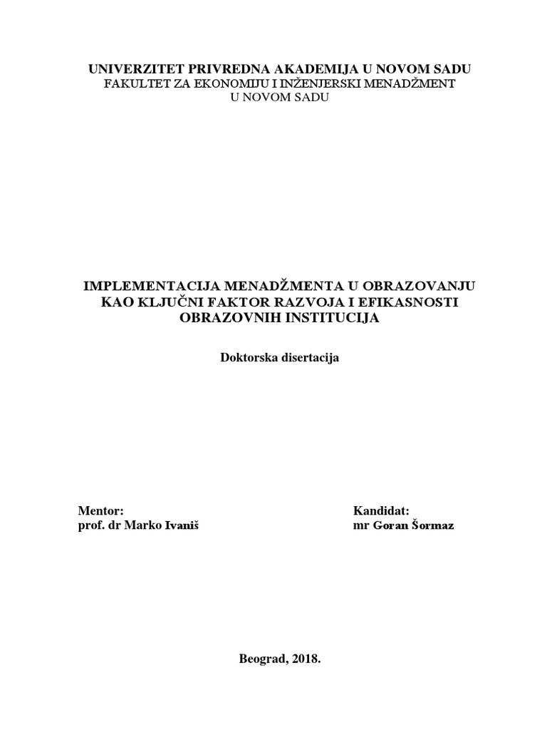 Implementacija Sistema Menadžmenta Kvalitetom U Obrazovanju | PDF