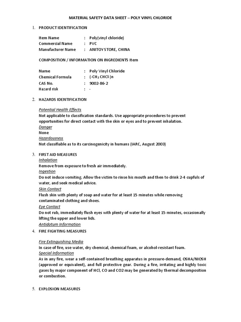 MSDS - PVC | PDF | Polyvinyl Chloride | Combustion