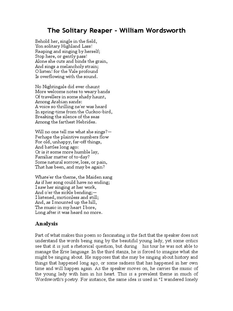 The Solitary Reaper | PDF | Poetry