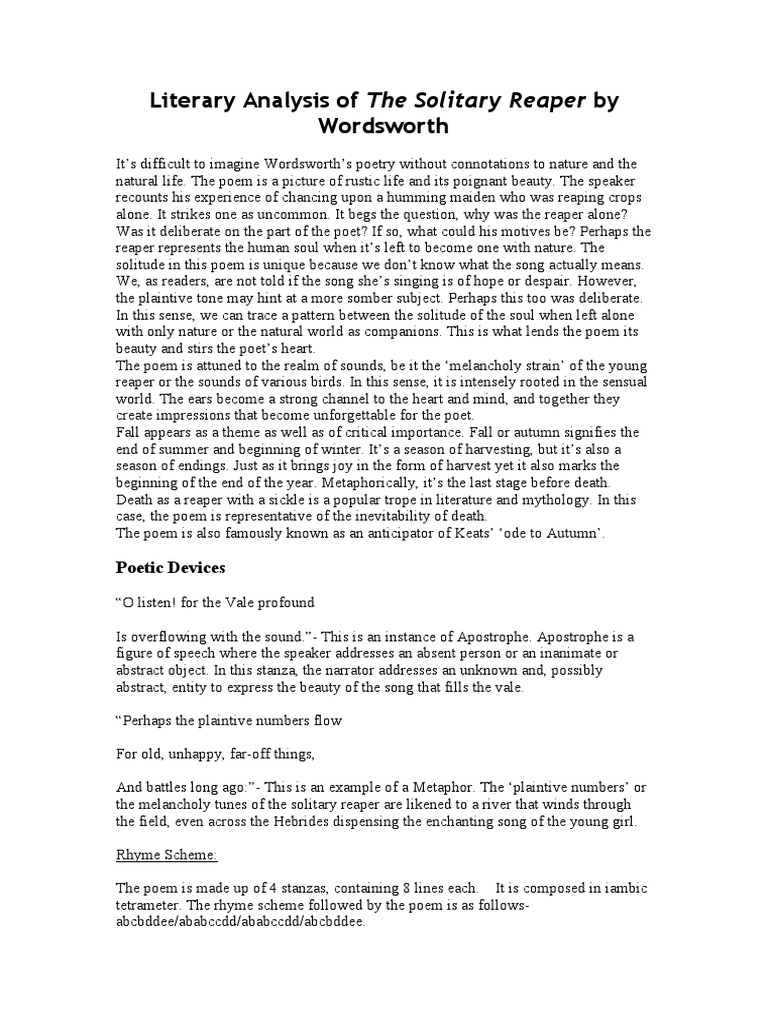 The Solitary Reaper | PDF | Poetry