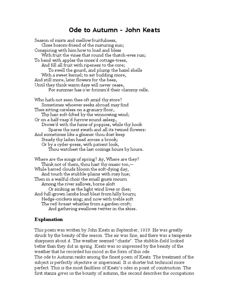 Ode to Autumn Sparknotes | PDF | John Keats | Poetry