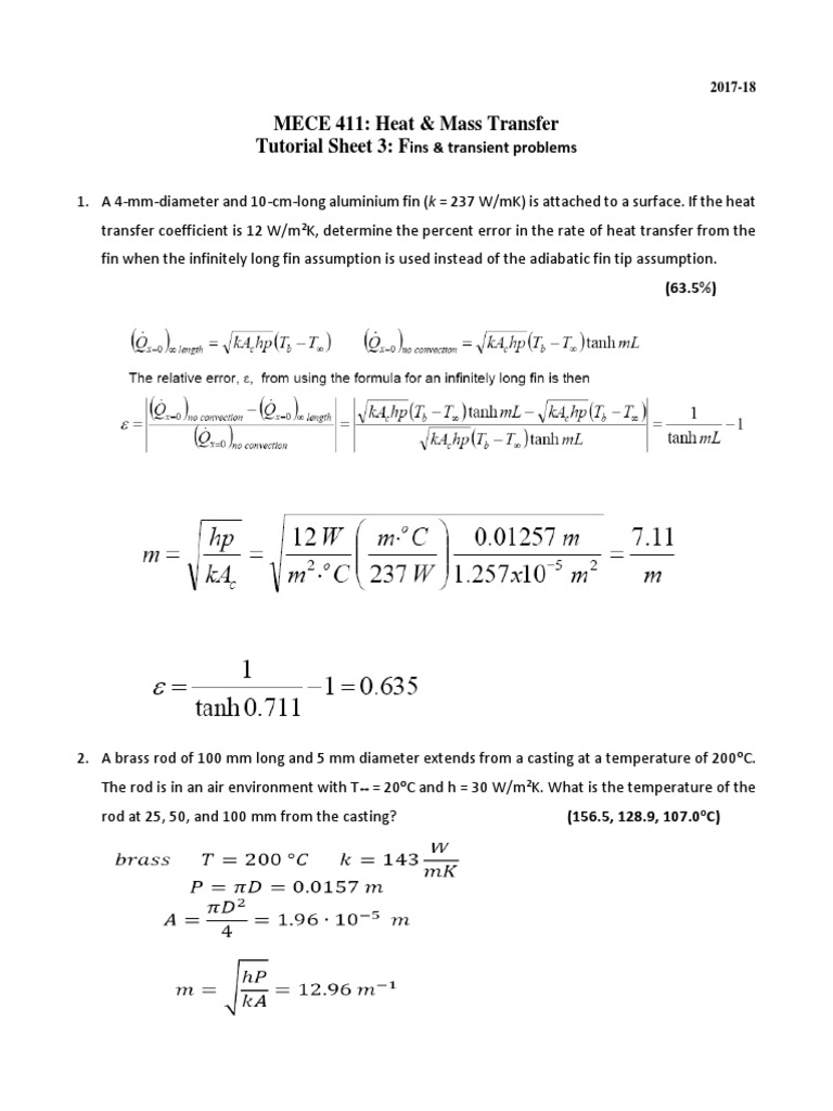 Analysis of Heat Transfer Through Fins and Transient Problems | PDF ...