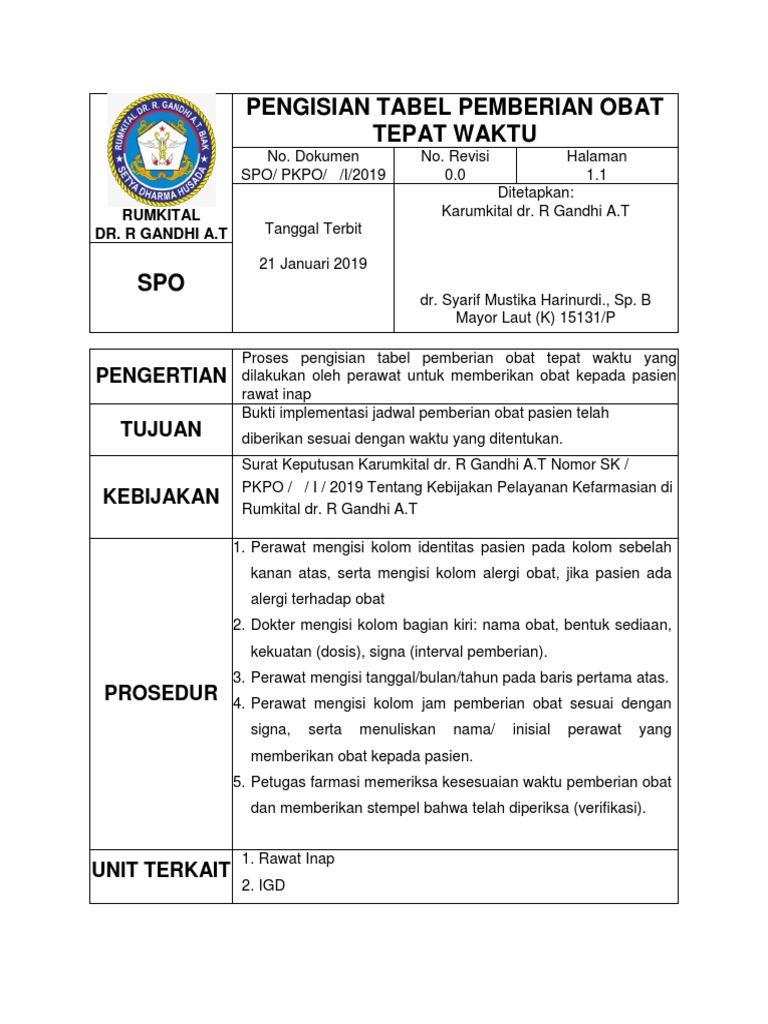 Tabel Pemberian Obat Tepat Waktu Pasien | PDF