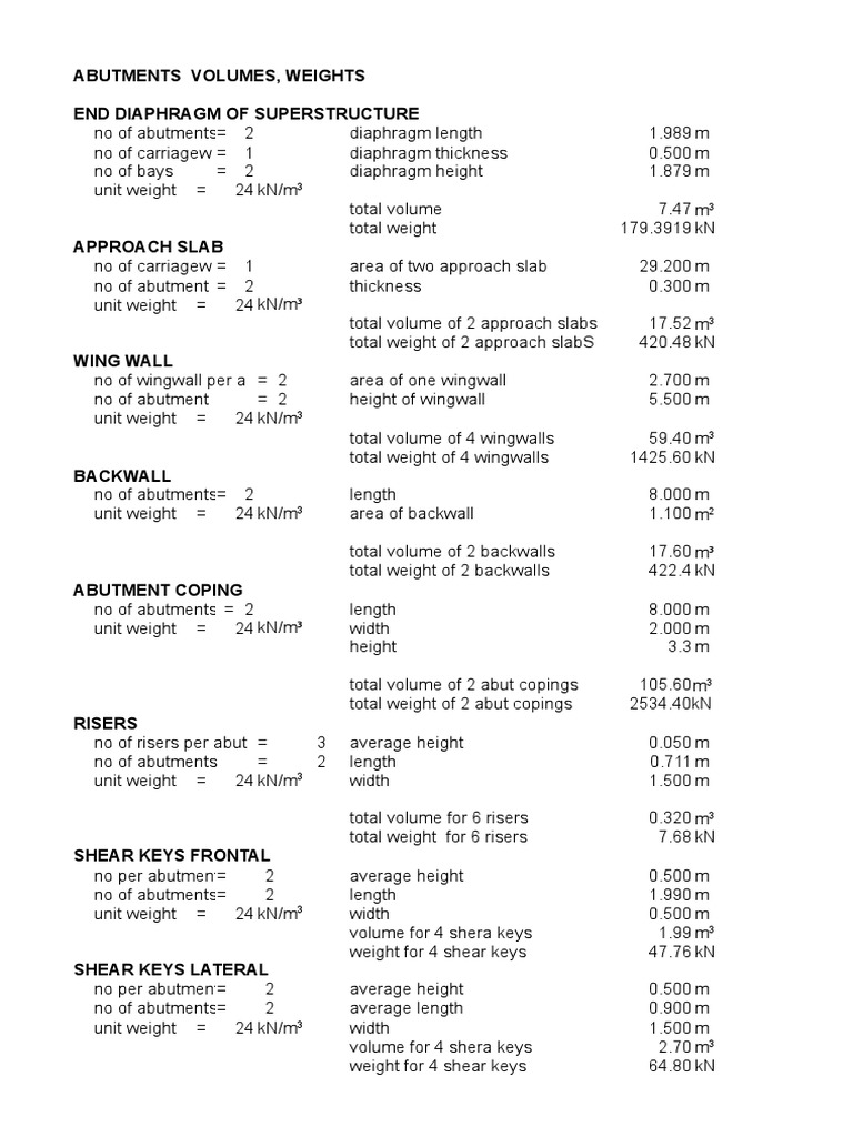 Weight of Bridge Calculation | PDF | Building Engineering | Civil ...