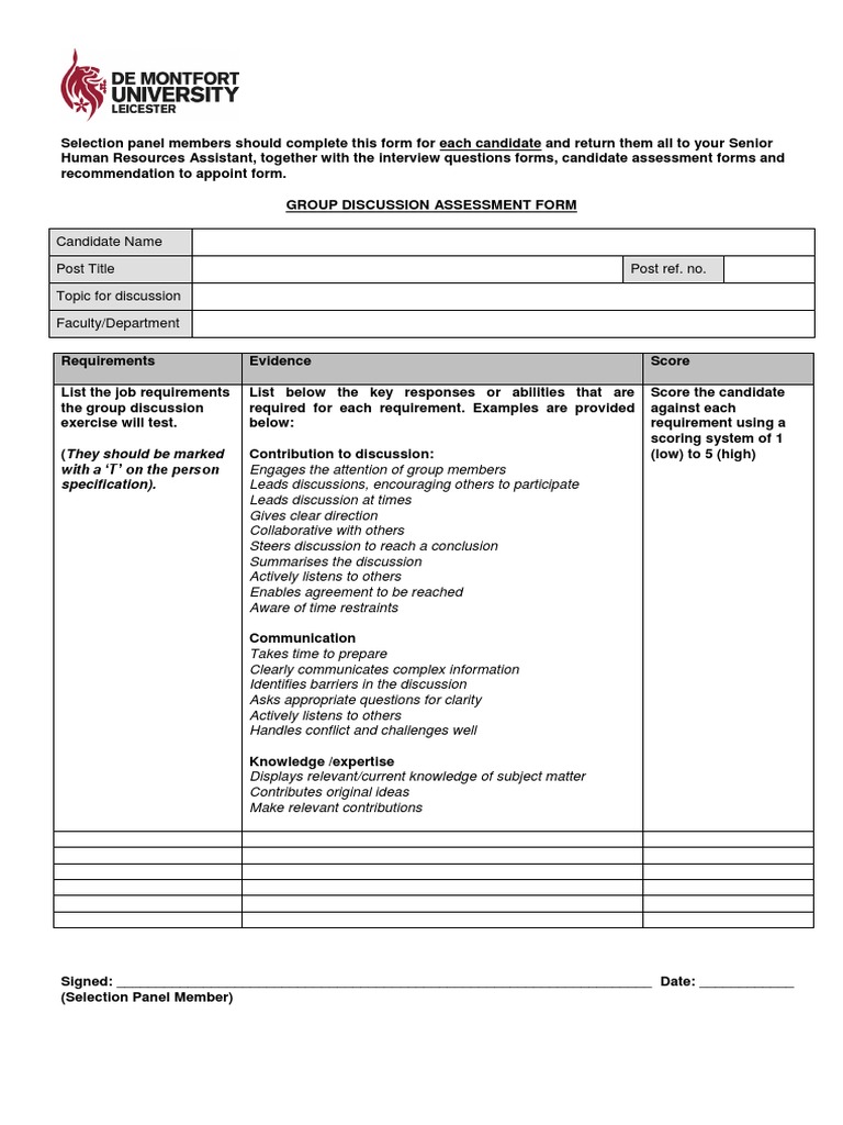 Group Discussion Assessment Form | PDF