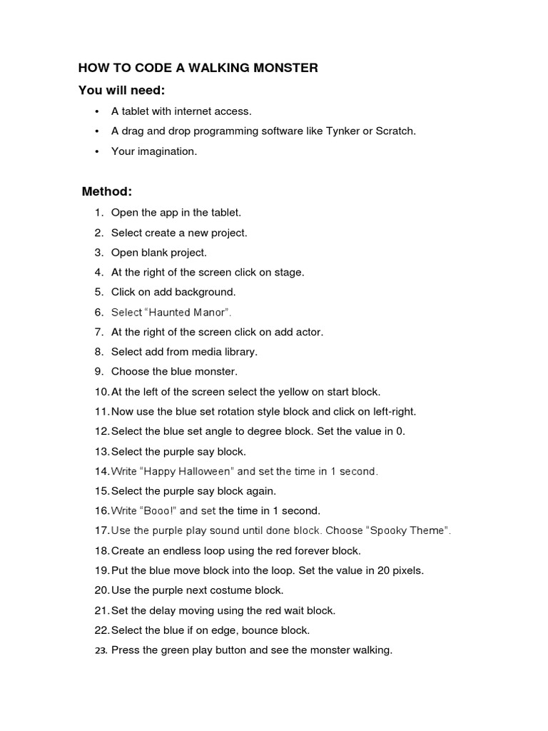 How To Code A Walking Monster (Scratch) | PDF