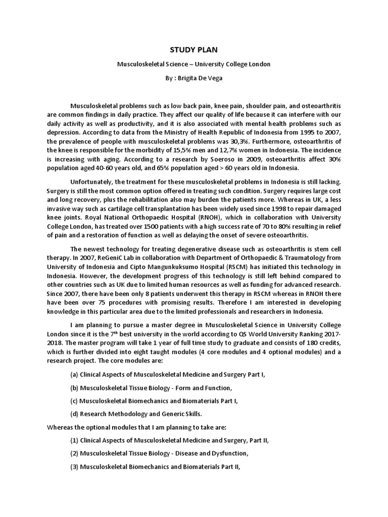 Study Plan for Musculoskeletal Science | PDF | Osteoarthritis | Medical ...