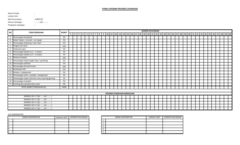Form Laporan Progres Lapangan | PDF