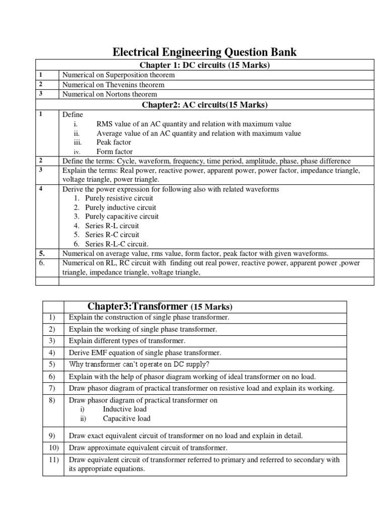 Electrical Engineering Question Bank: Chapter3:Transformer | PDF | Ac ...