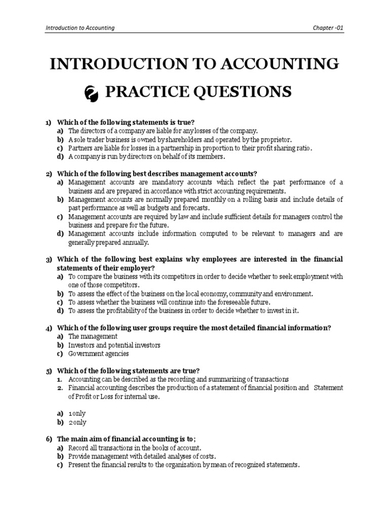 Chapter - 1 Introduction To Accounting | PDF | Financial Accounting ...