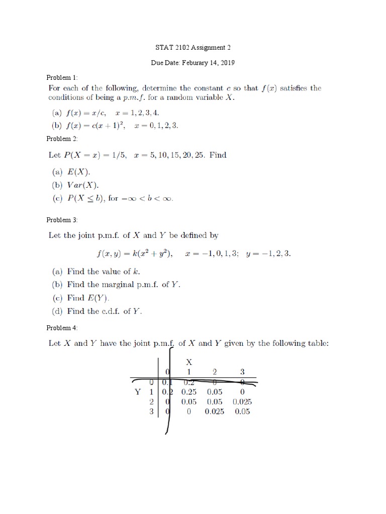 STAT 2102 Assignment 2 Due Date: Feburary 14, 2019 Problem 1 | PDF