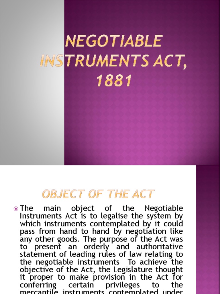 Negotiable Instruments Act Overview | PDF | Negotiable Instrument | Cheque