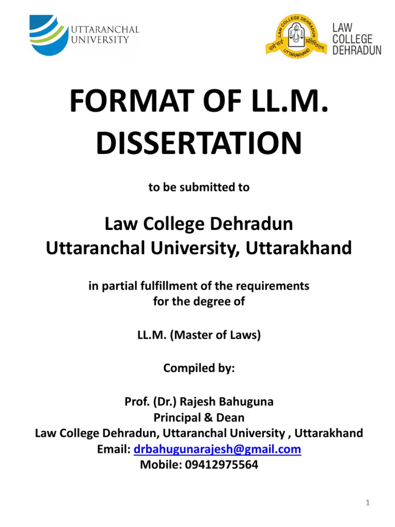 Format of Ll.M. Dissertation: Law College Dehradun Uttaranchal ...