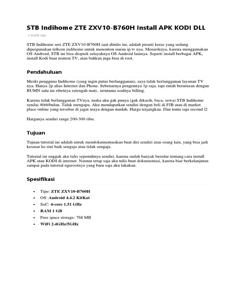 STB Indihome Zte Zxv10 | PDF