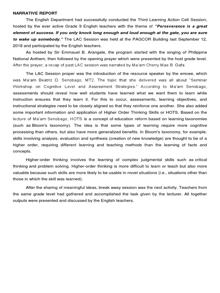 LAC Session Focuses on Assessment Strategies | PDF | Teachers | Behaviorism