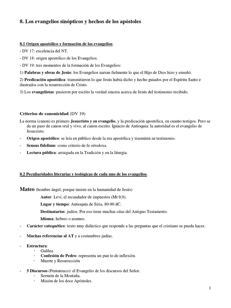 Los Evangelios Sinópticos y Hechos de Los Apóstoles | PDF | Evangelios | Jesús