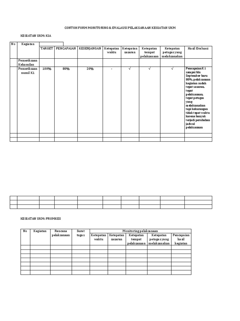 Contoh Form Monitoring Pelaksanaan Kegiatan Ukm2 | PDF