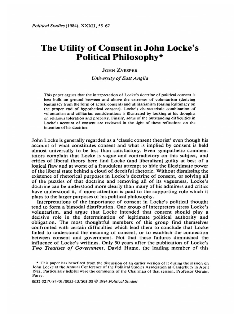 John Zvesper - The Utility of Consent in John Locke's Political ...