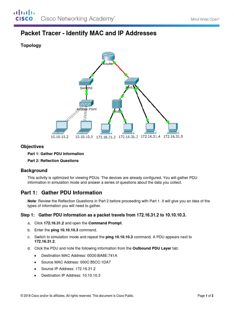 5.3.1.3 Packet Tracer - Identify MAC and IP Addresses | PDF | Ip ...