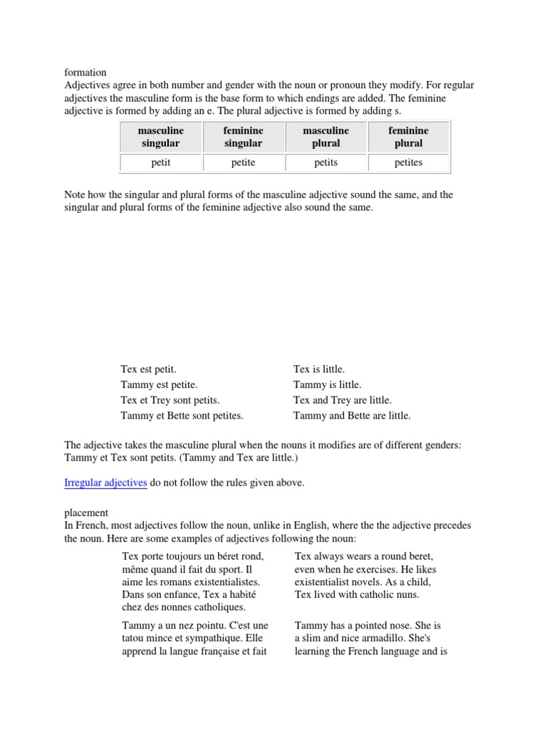 Masculine Singular Feminine Singular Masculine Plural Feminine Plural ...