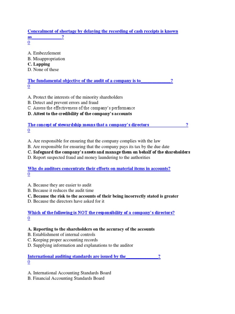 Mcqs Auditing | PDF | Audit | Board Of Directors